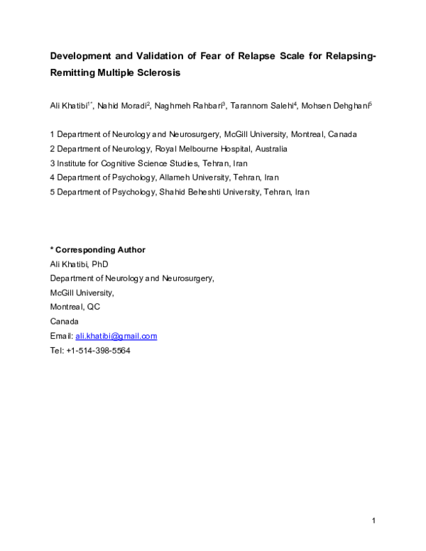 (PDF) Development and Validation of Fear of Relapse Scale for Relapsing ...