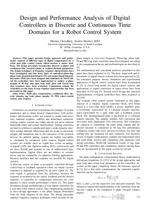 (PDF) Design and Performance Analysis of Digital Controllers in Discrete and Continuous Time ...