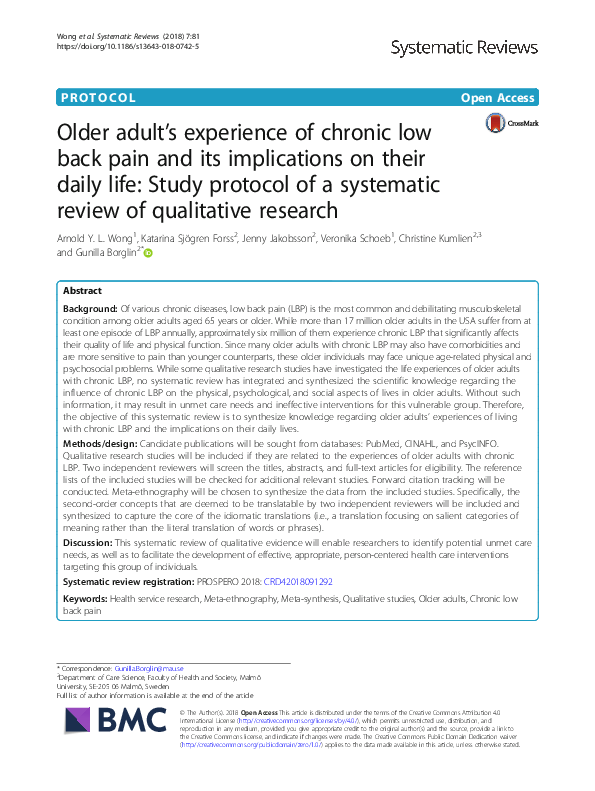 (PDF) Older adult's experience of chronic low back pain and its ...