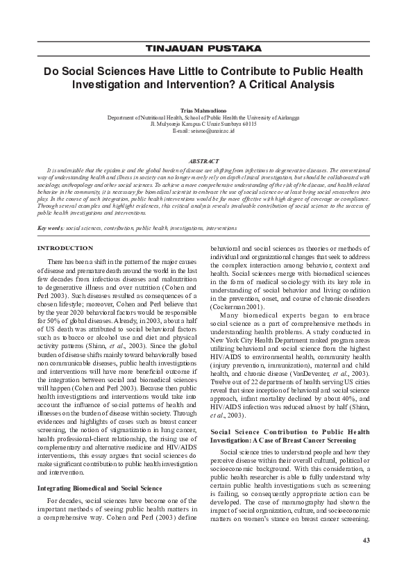 (PDF) Do Social Sciences Have Little to Contribute to Public Health ...