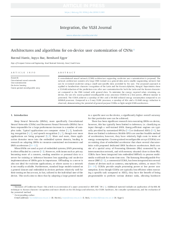 Pdf Architectures And Algorithms For On Device User Customization Of Cnns