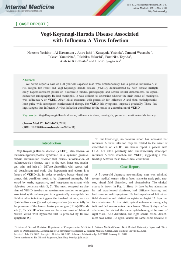(PDF) Vogt-Koyanagi-Harada Disease Associated with Influenza A Virus Infection