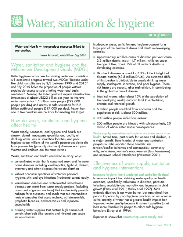 (PDF) Water, sanitation and hygiene and the Millennium Development ...