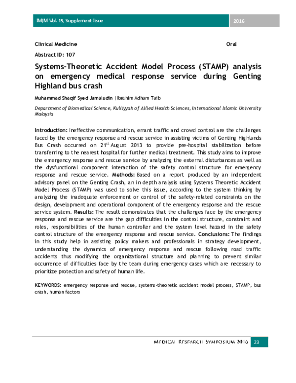 (PDF) Systems-Theoretic Accident Model Process (STAMP) analysis on ...