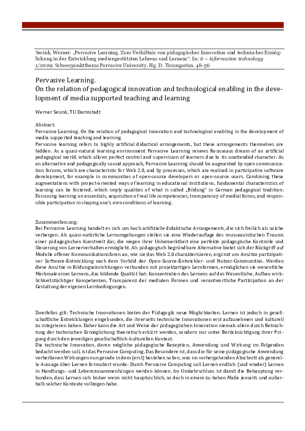 (PDF) Pervasive Learning.. On the relation of pedagogical innovation ...