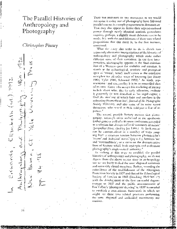 (PDF) Pinney 1992 The Parallel Histories of Anthropology and Photography