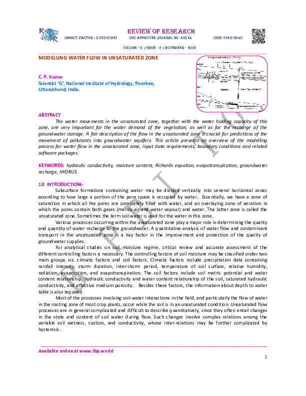 (PDF) MODELLING WATER FLOW IN UNSATURATED ZONE