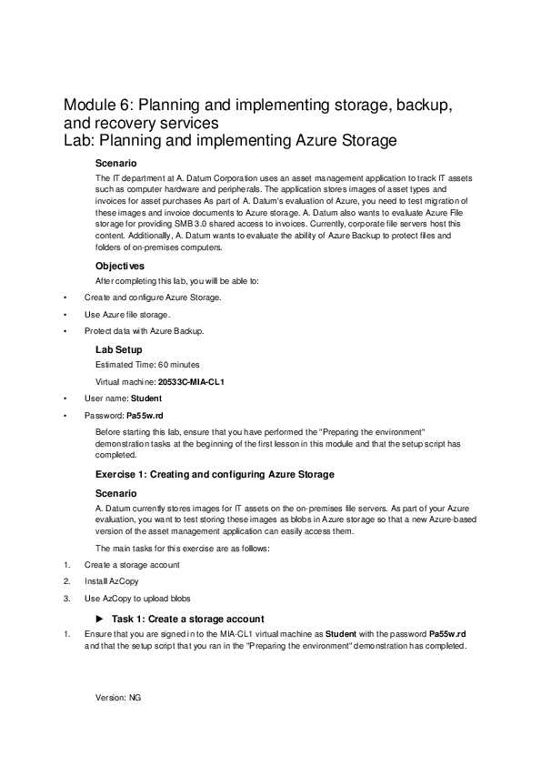 (PDF) Module 6: Planning and implementing storage, backup, and recovery services Lab: Planning ...