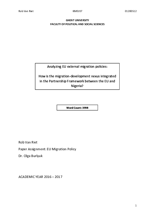 (PDF) Analyzing EU external migration policies: How is the migration-development nexus ...