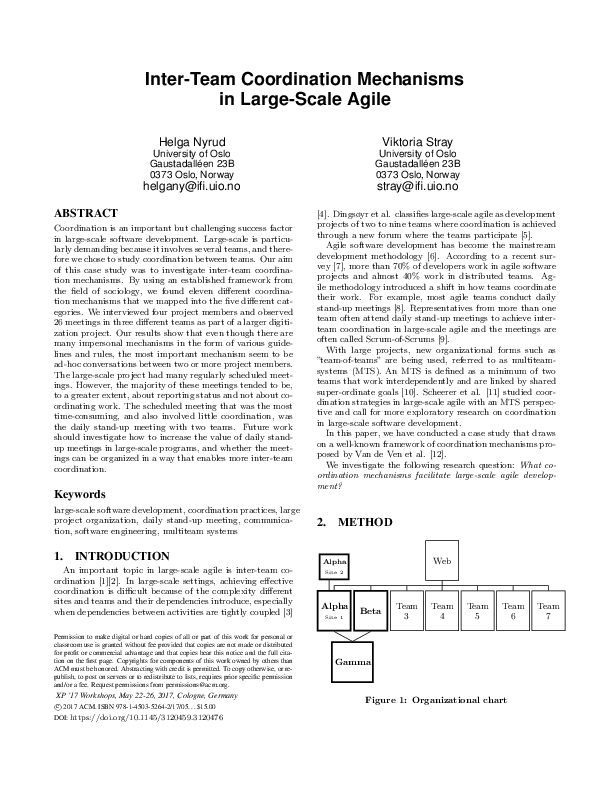 (PDF) Inter-Team Coordination Mechanisms in Large-Scale Agile | Viktoria Stray - Academia.edu