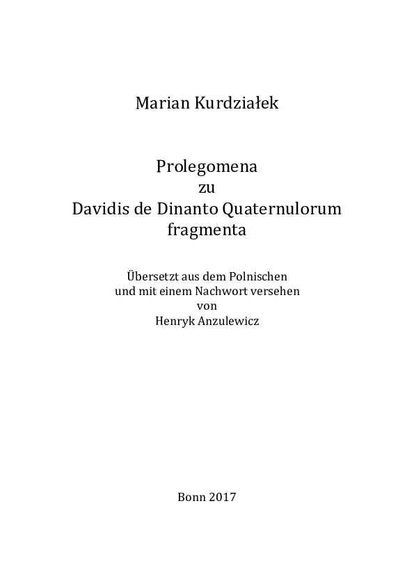 (PDF) [Preprint:] M. Kurdzialek, Prolegomena in Davidis de Dinanto ...