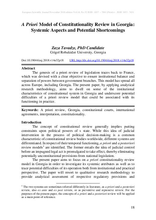 (PDF) A Priori Model of Constitutionality Review in Georgia: Systemic ...