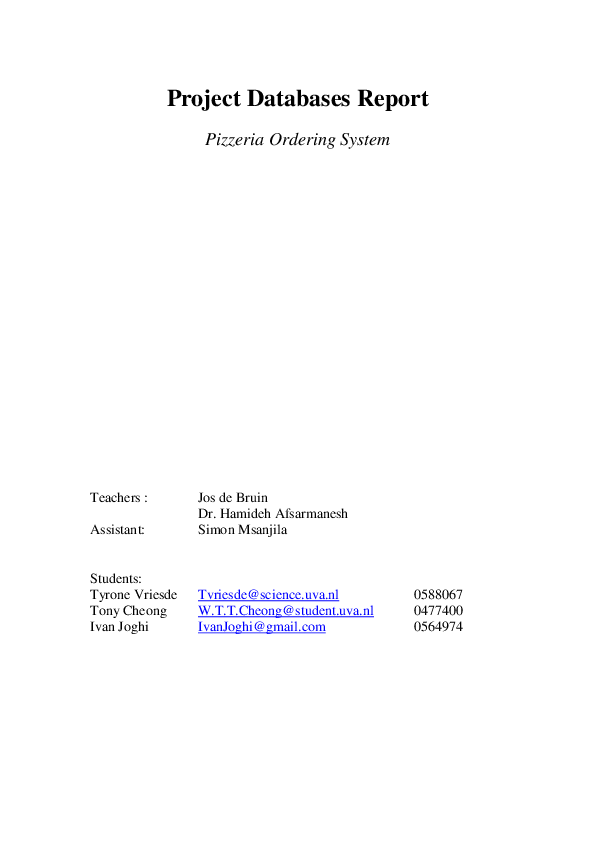 (PDF) Project Databases Report Pizzeria Ordering System