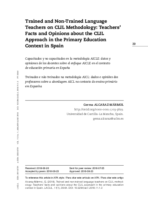 (PDF) Trained and Non-Trained Language Teachers on CLIL Methodology: Teachers' Facts and ...
