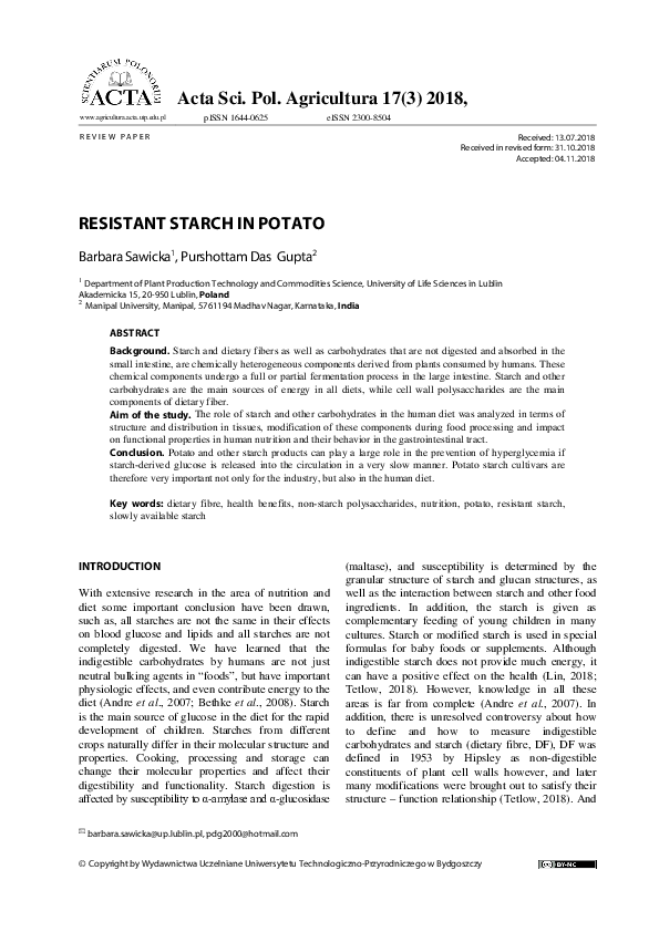 (PDF) RESISTANT STARCH IN POTATO