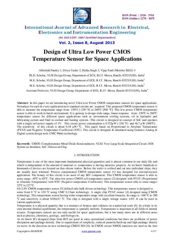 (PDF) Design of Ultra Low Power CMOS Temperature Sensor for Space Applications