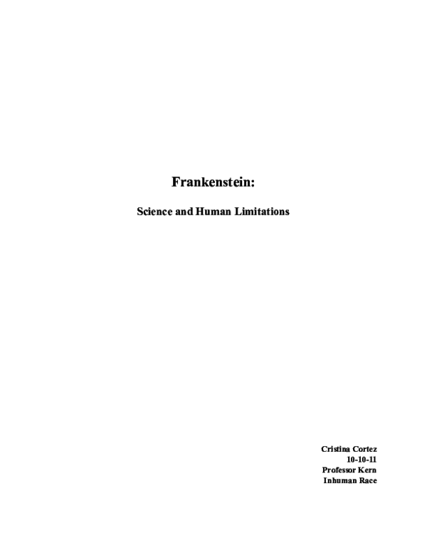 (PDF) Frankenstein: Science and Human Limitations