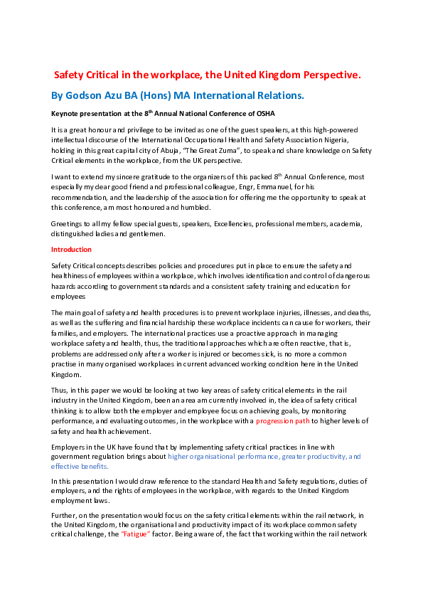 (DOC) Safety Critical in the workplace, the United Kingdom Perspective ...