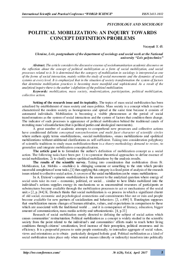 (PDF) POLITICAL MOBILIZATION: AN INQUIRY TOWARDS CONCEPT DEFINITION ...