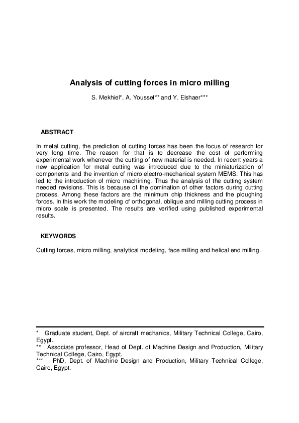 Pdf Analysis Of Cutting Forces In Micro Milling
