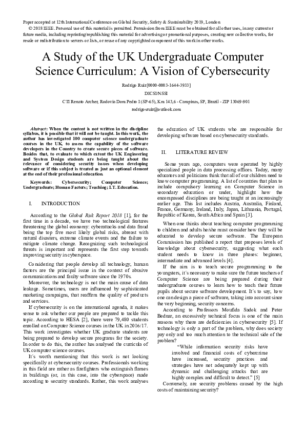 (PDF) UK Computer Science Curriculum and Cybersecurity