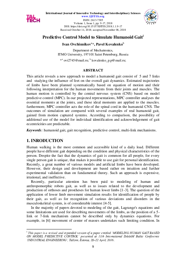 (PDF) Predictive Control Model to Simulate Humanoid Gait i