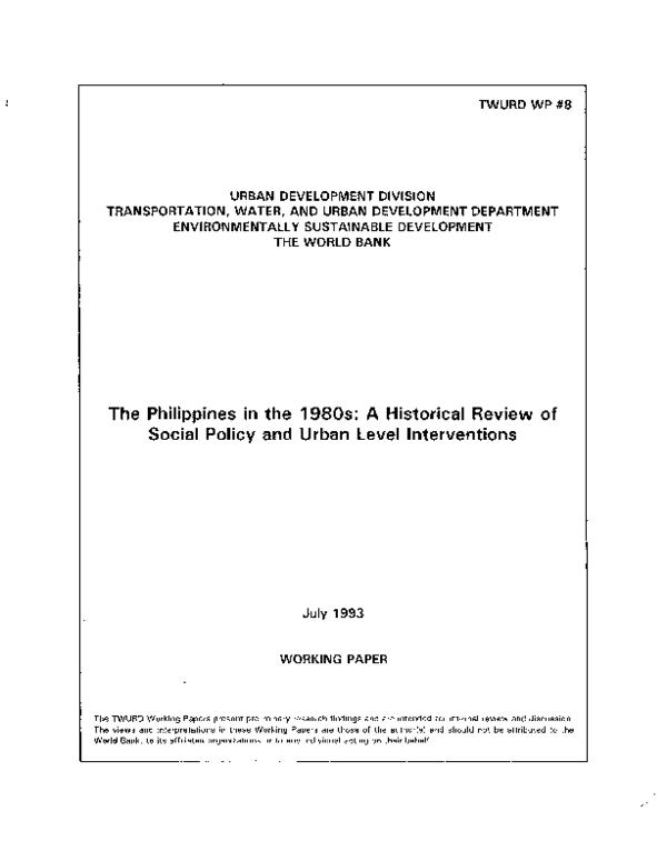 (PDF) The Philippines in the 1980s: A Historical Review of Social ...