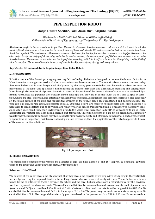 (PDF) PIPE INSPECTION ROBOT