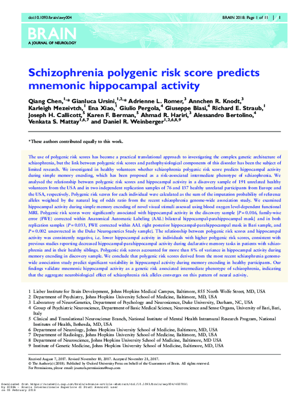 (PDF) Schizophrenia polygenic risk score predicts mnemonic hippocampal ...