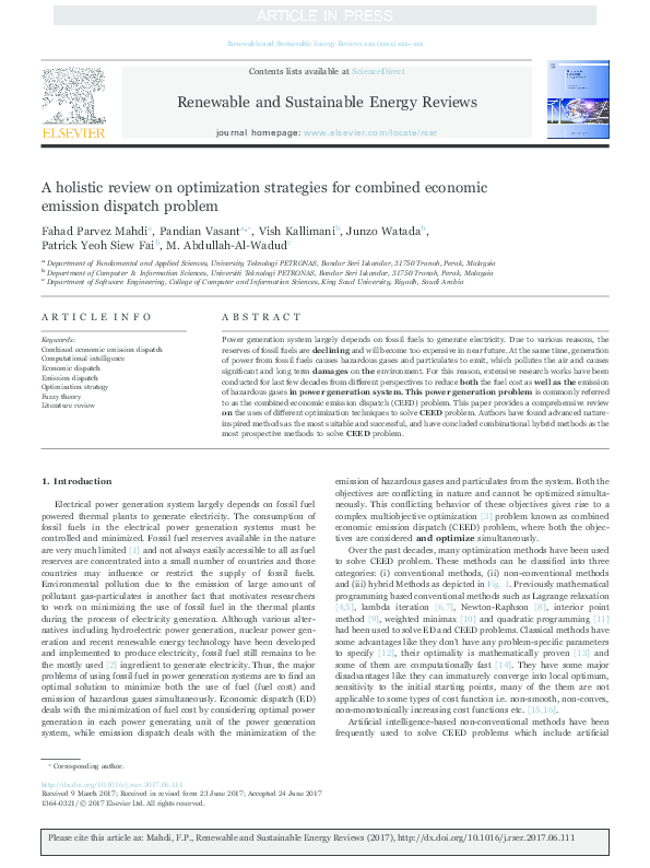 Pdf A Holistic Review On Optimization Strategies For Combined Economic Emission Dispatch Problem