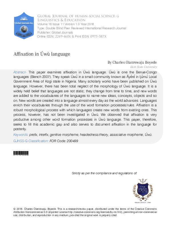 (PDF) Affixation in Úwù Language