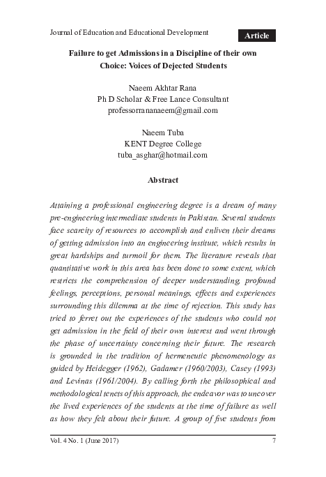 (PDF) Failure to get Admissions in a Discipline of their own Choice ...