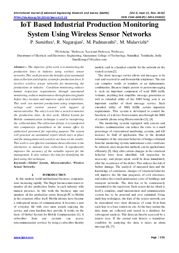 (PDF) IoT Based Industrial Production Monitoring System Using Wireless Sensor Networks