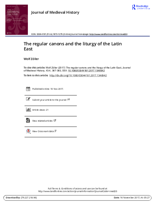 (PDF) The Regular Canons and the Liturgy of the Latin East