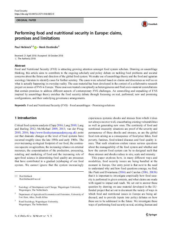 (PDF) Performing food and nutritional security in Europe: claims ...