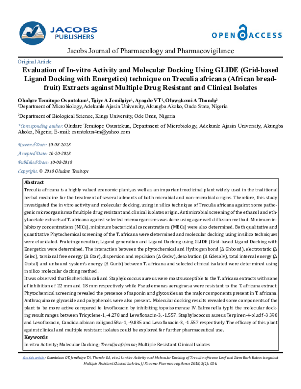 (PDF) Evaluation of In-vitro Activity and Molecular Docking Using GLIDE ...