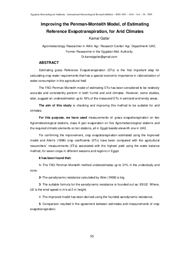 (PDF) Improving the Penman-Monteith Model, of Estimating Reference ...