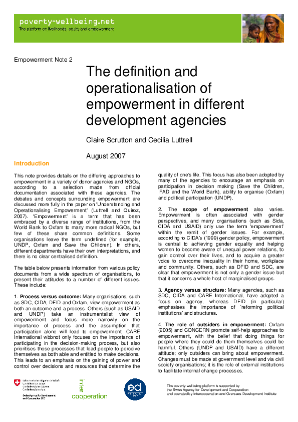 (PDF) The definition and operationalisation of empowerment in different ...