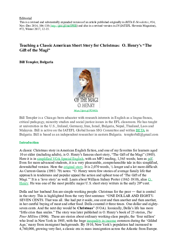(DOC) Teaching a Classic American Short Story for Christmas: O. Henry’s ...