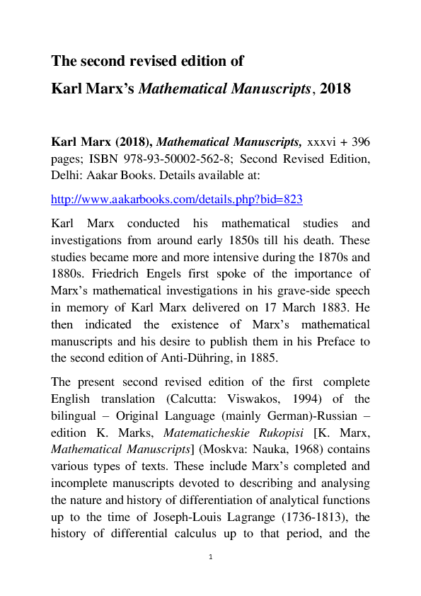 (PDF) Contents of the second revised edition of Karl Marx's ...