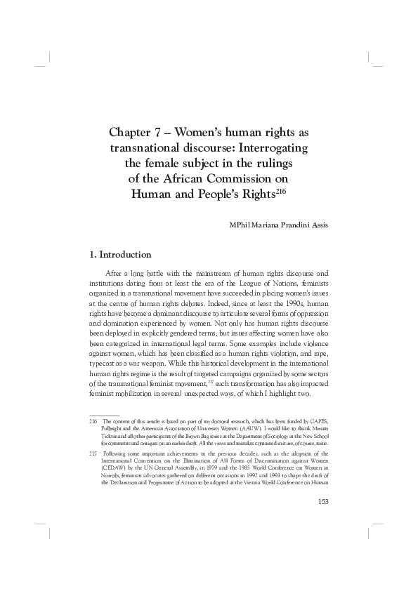 (PDF) Women's human rights as transnational discourse: Interrogating ...