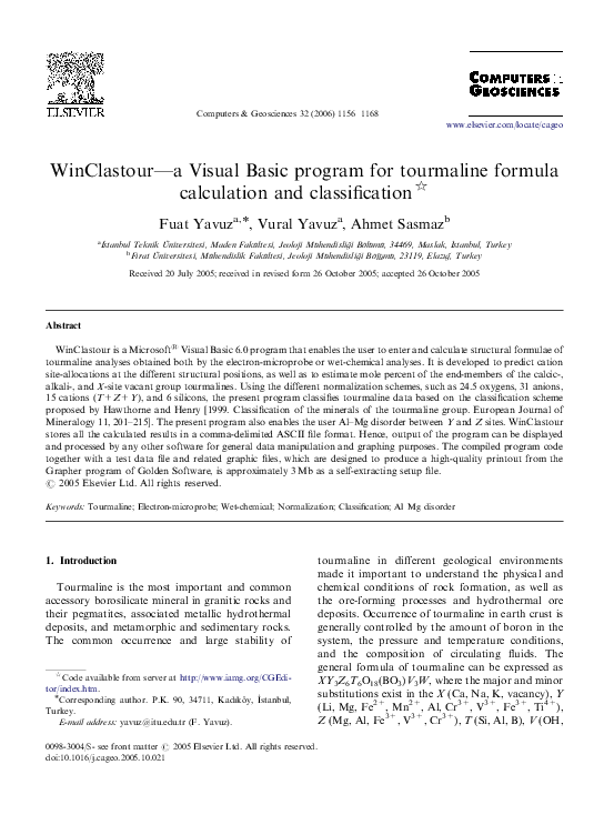 (PDF) WinClastour—a Visual Basic program for tourmaline formula calculation and classification