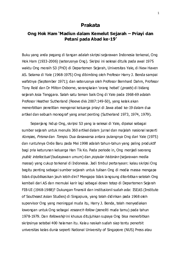 (DOC) Prakata Ong Hok Ham 'Madiun dalam Kemelut Sejarah – Priayi dan ...