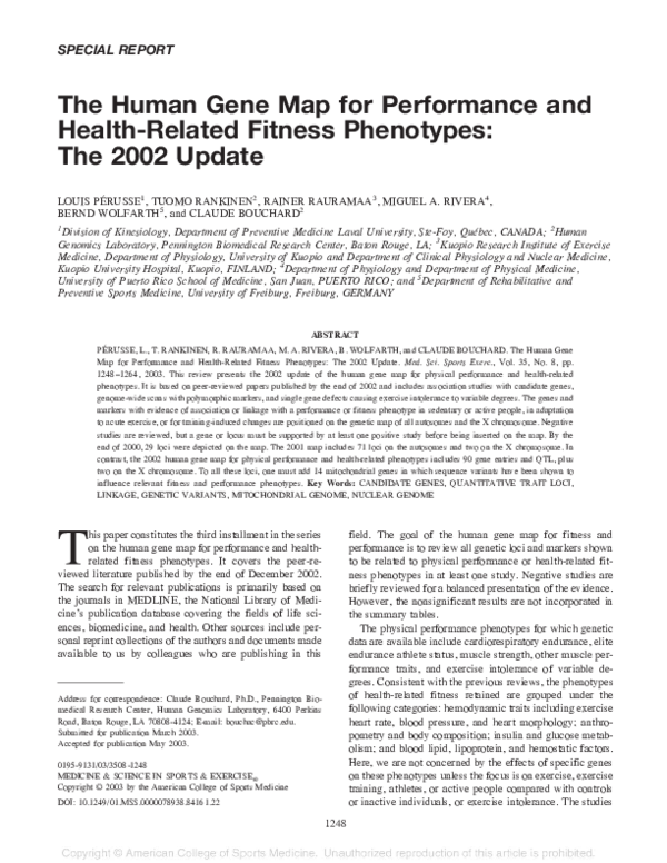 (PDF) The Human Gene Map for Performance and Health-Related Fitness ...