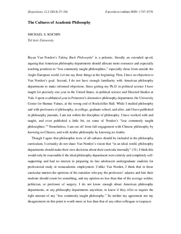 (PDF) The Cultures of Academic Philosophy