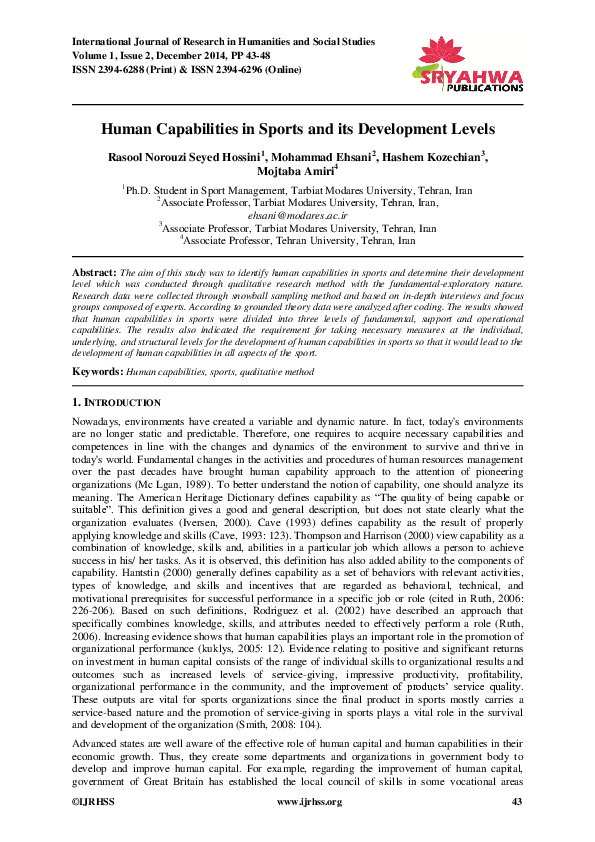 (PDF) Human Capabilities in Sports and its Development Levels