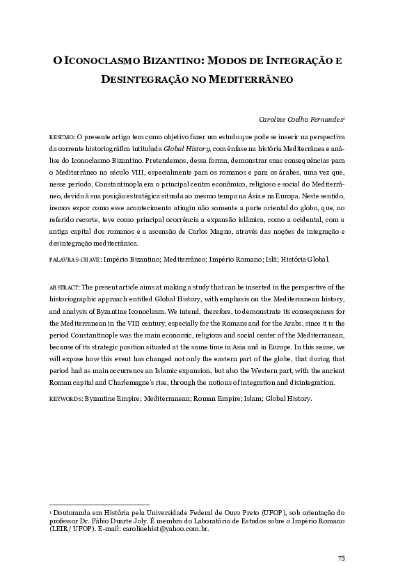 (PDF) O ICONOCLASMO BIZANTINO: MODOS DE INTEGRAÇÃO E DESINTEGRAÇÃO NO ...