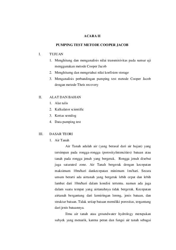 (DOC) ACARA II PUMPING TEST METODE COOPER JACOB