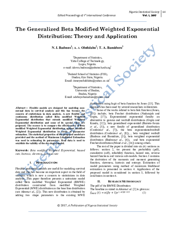 (PDF) The Generalized Beta Modified Weighted Exponential Distribution ...