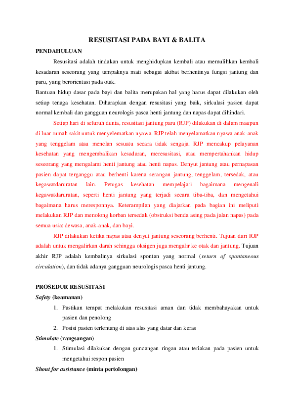 (DOC) RESUSITASI PADA BAYI & BALITA